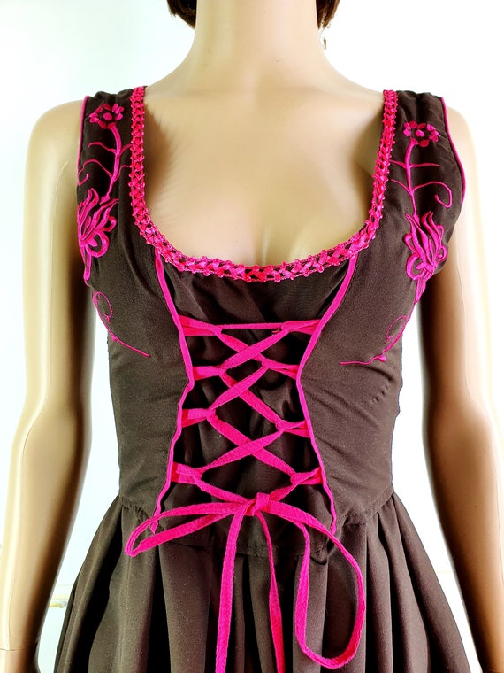 brown pink Dirndl floral dress Oktoberfest Clothing… - Gem