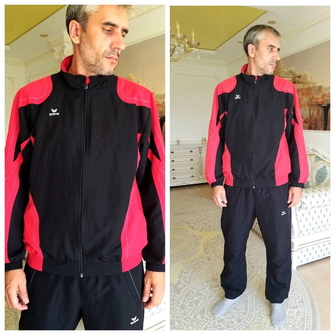 Mens Sportswear 90s Black Track Suit L Mens Track Suit Black Red Sport ...