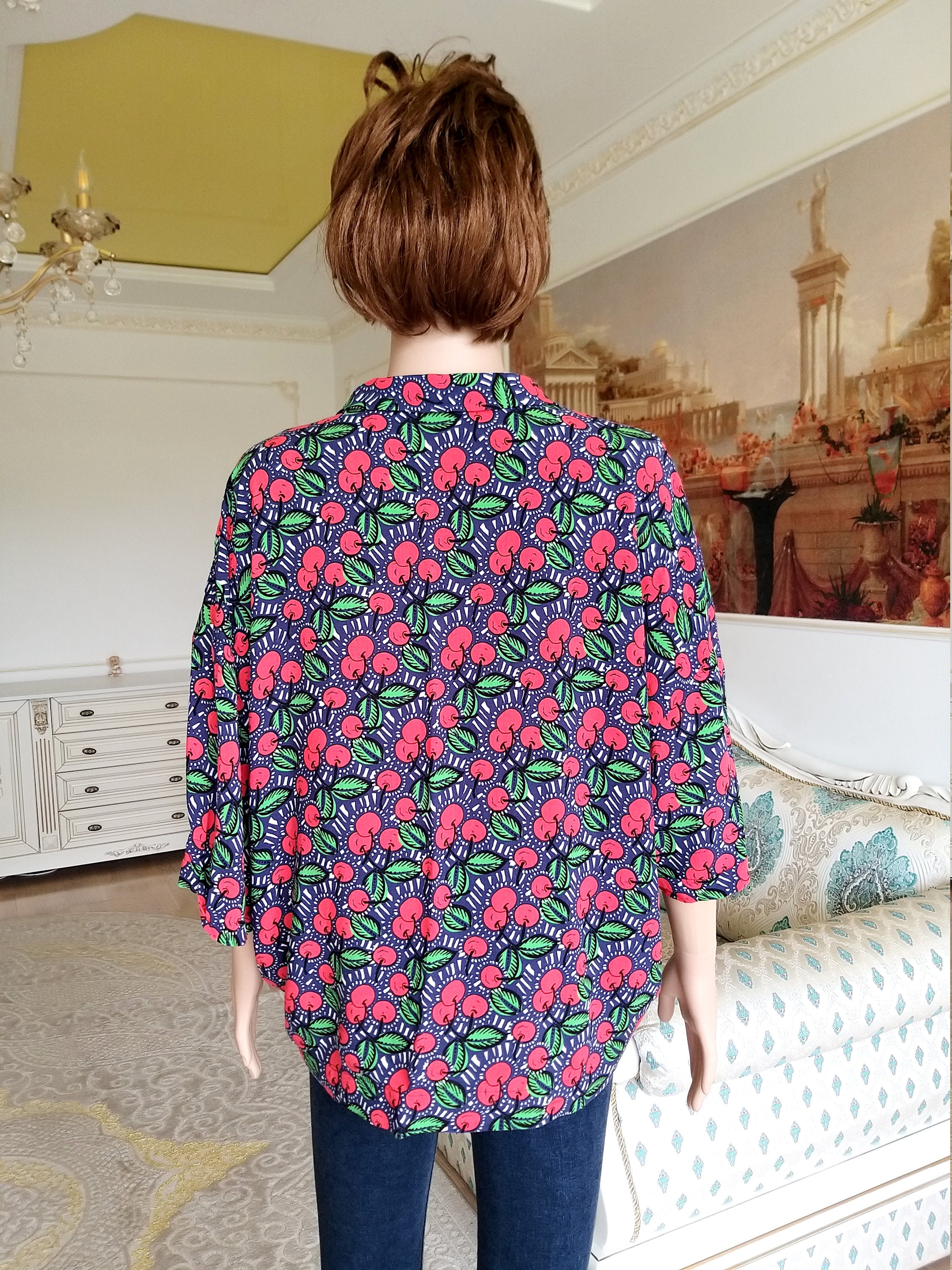 Womens shirt cherry print clothing Vintage cherry shirt cherry | Etsy