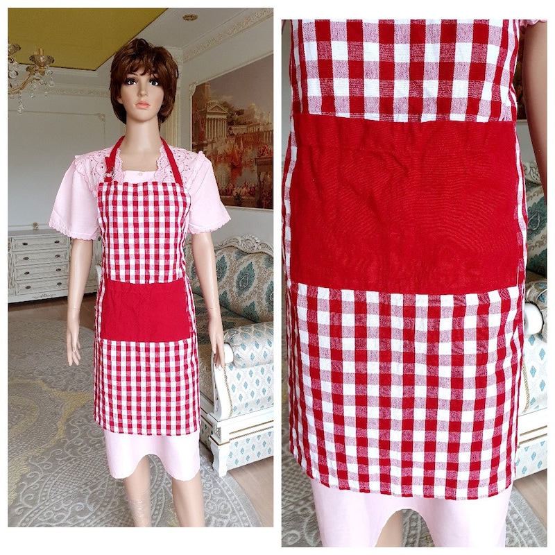 Red Gingham Apron - Etsy