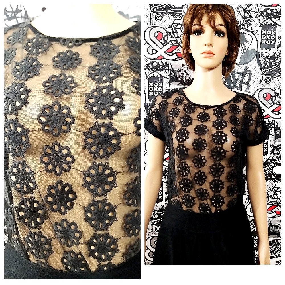 Black Top Gothic Top Sheer Blouse Sheer Shirt Black Sheer Top - Etsy