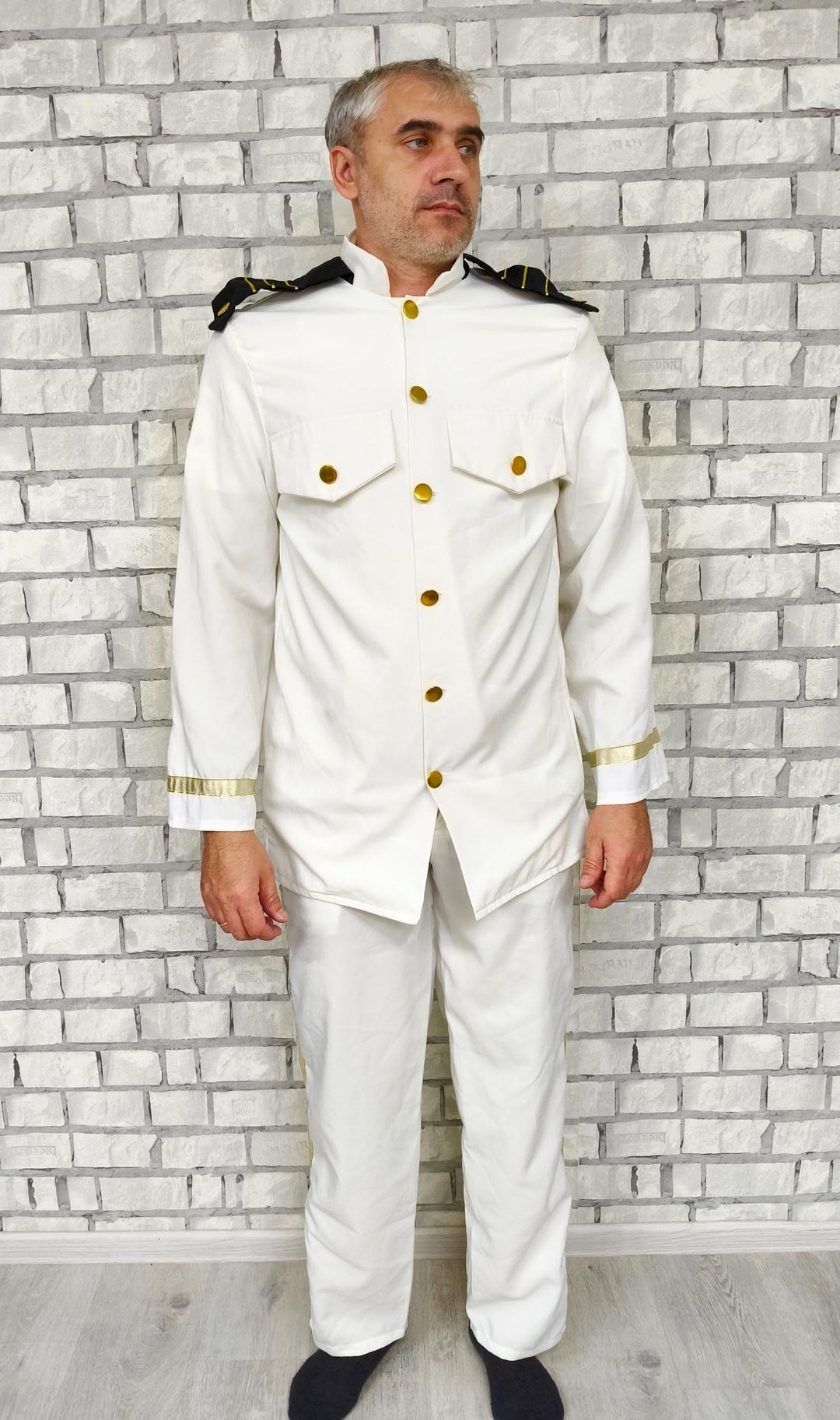 Vintage ADULT White Gold Captain Sailor Officer Seaman Costume Mens L ...