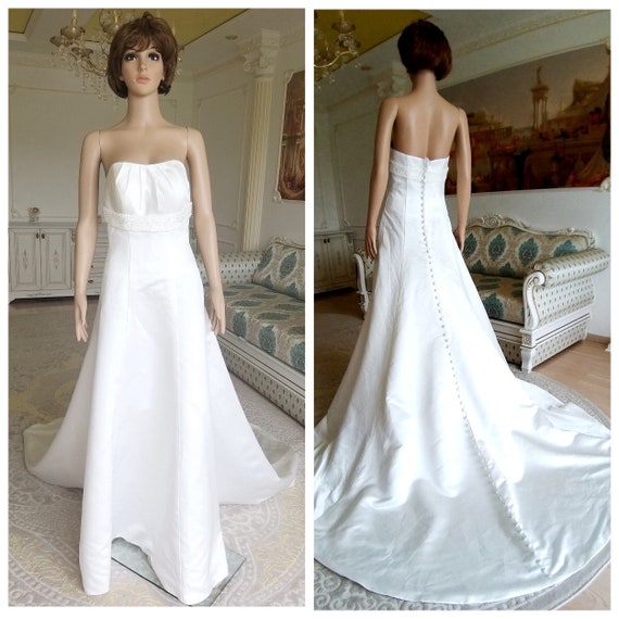 Train Wedding Dress White Wedding Dress Retro White Bridal | Etsy