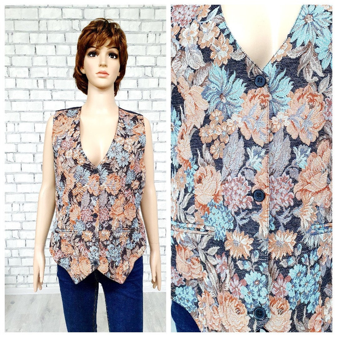 Boho Vest L Tapestry Vest Retro Vest Patterned Top Womens Vest Vintage ...