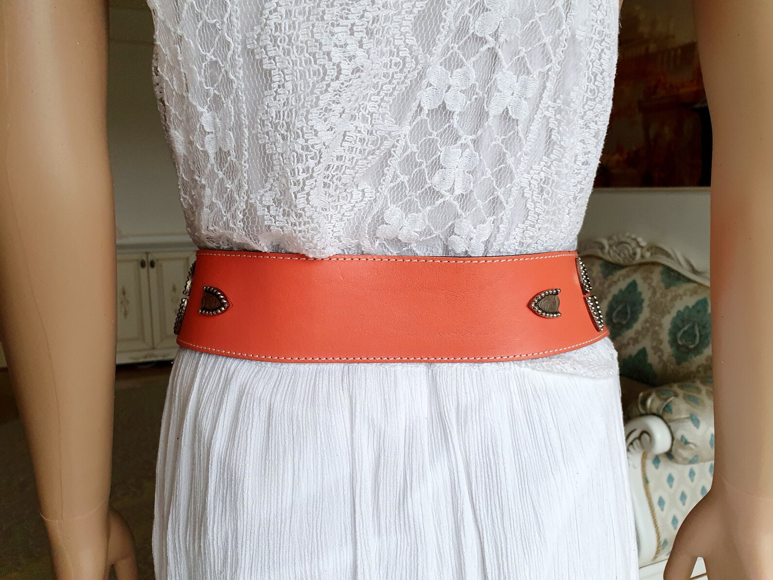 Coral Belt Wide Leather Belt L Womens Belt Corset Belt Genuine - Etsy