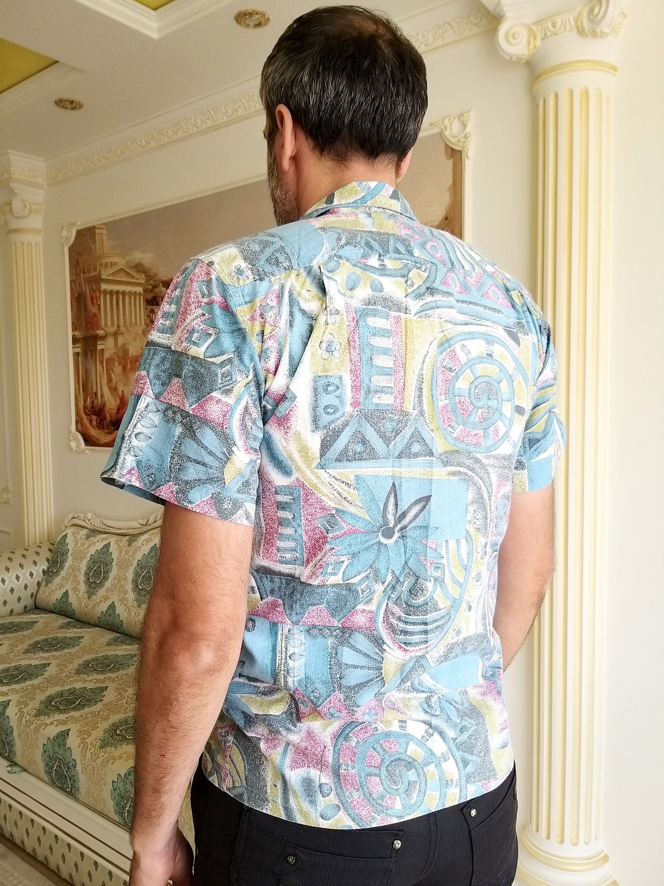 Mens Shirt S Multicolor Shirts Abstract Print Shirts Casual | Etsy