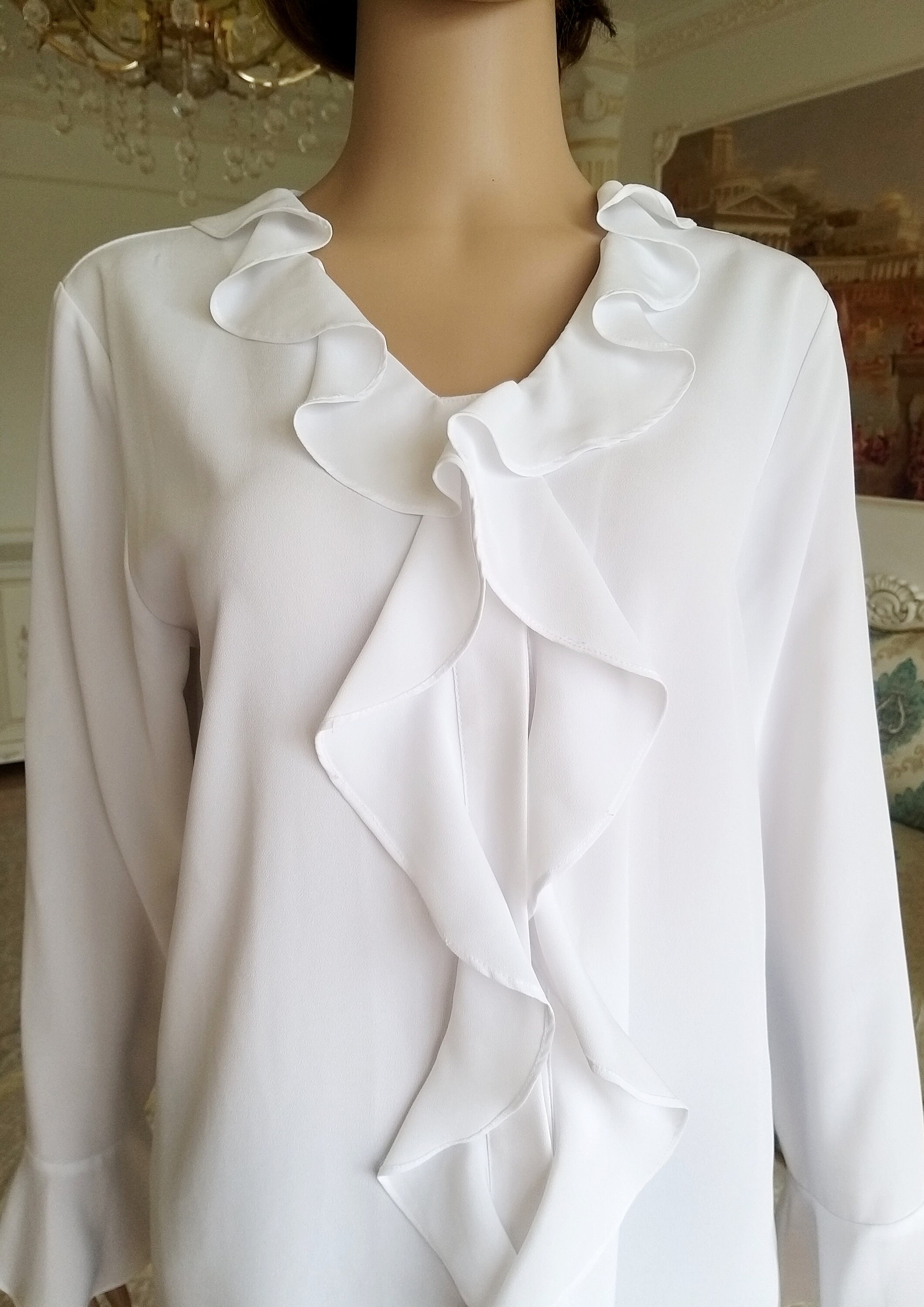 Ruffle blouse L white blouse white Ruffle shirt M boho shirt | Etsy