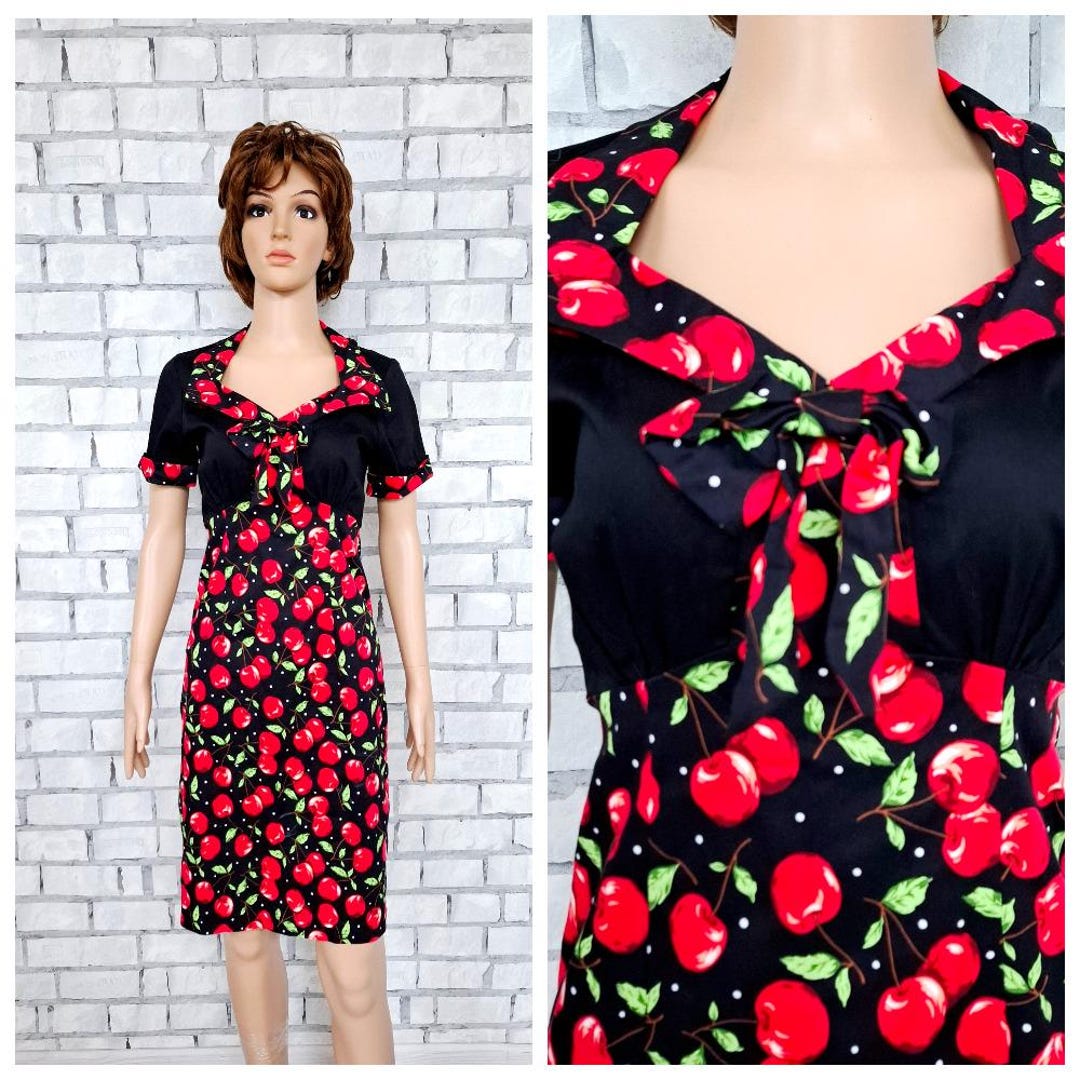 STRETCH Cherry Dress S Vintage Cherry Print Clothing Evening Dress ...