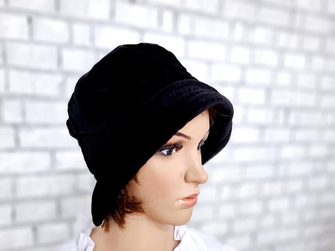 Black Bucket Hat Women Accessories Black Velvet Hat Women Hat Velvet ...