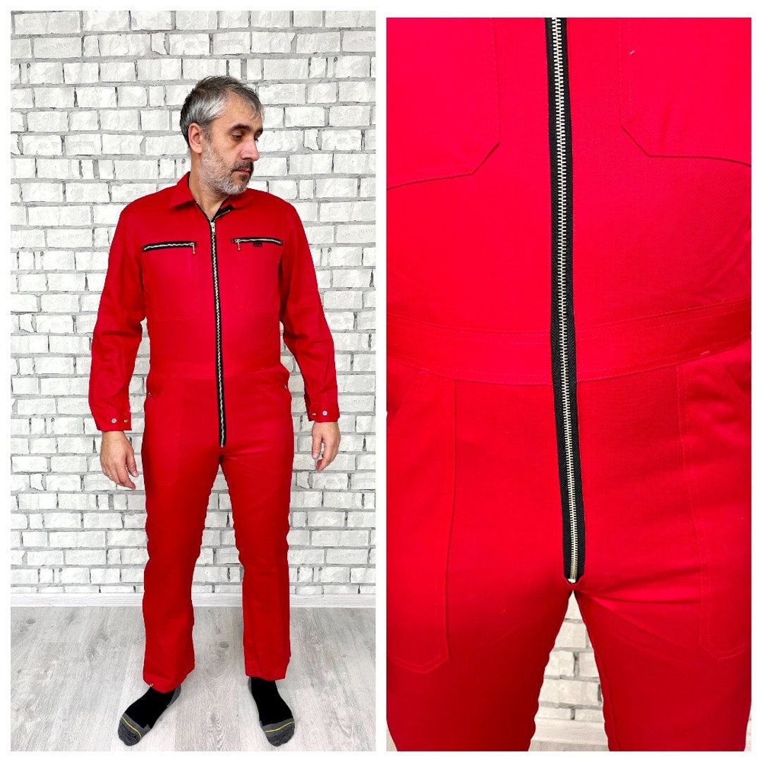 One Piece Red Coveralls Vintage Red Jumpsuit Mens Overalls Zip up Mens ...