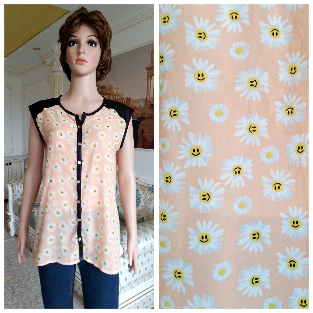 Daisy Print Top Daisy Blouse Daisy Top Floral Top Womens Top - Etsy