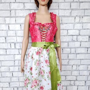 Pink Green Folk Dress M Floral Dirndl Dress Oktoberfest Clothing ...