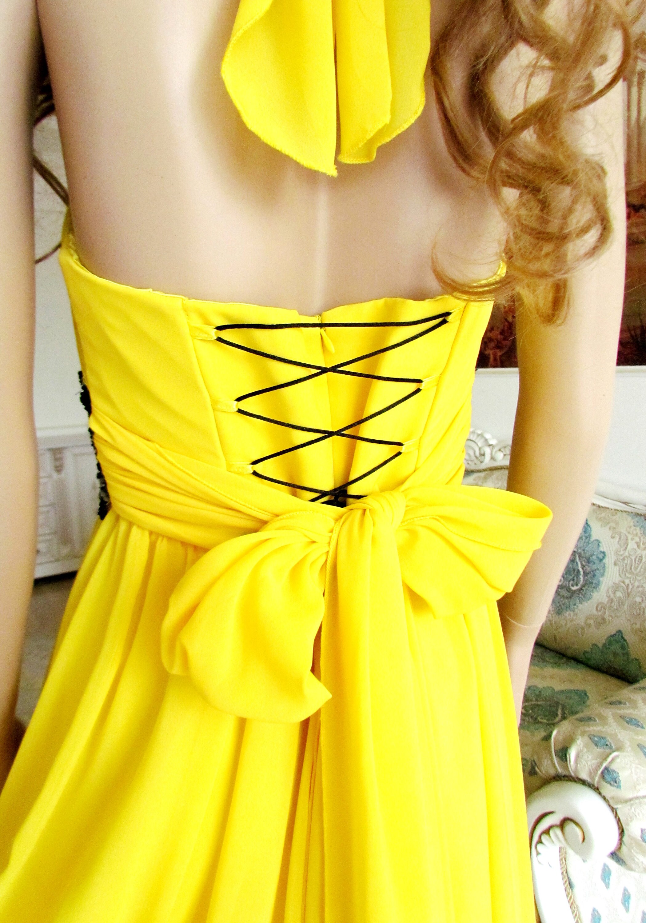 Yellow Prom Dress Vintage Yellow Chiffon Dress Maxi Dress - Etsy
