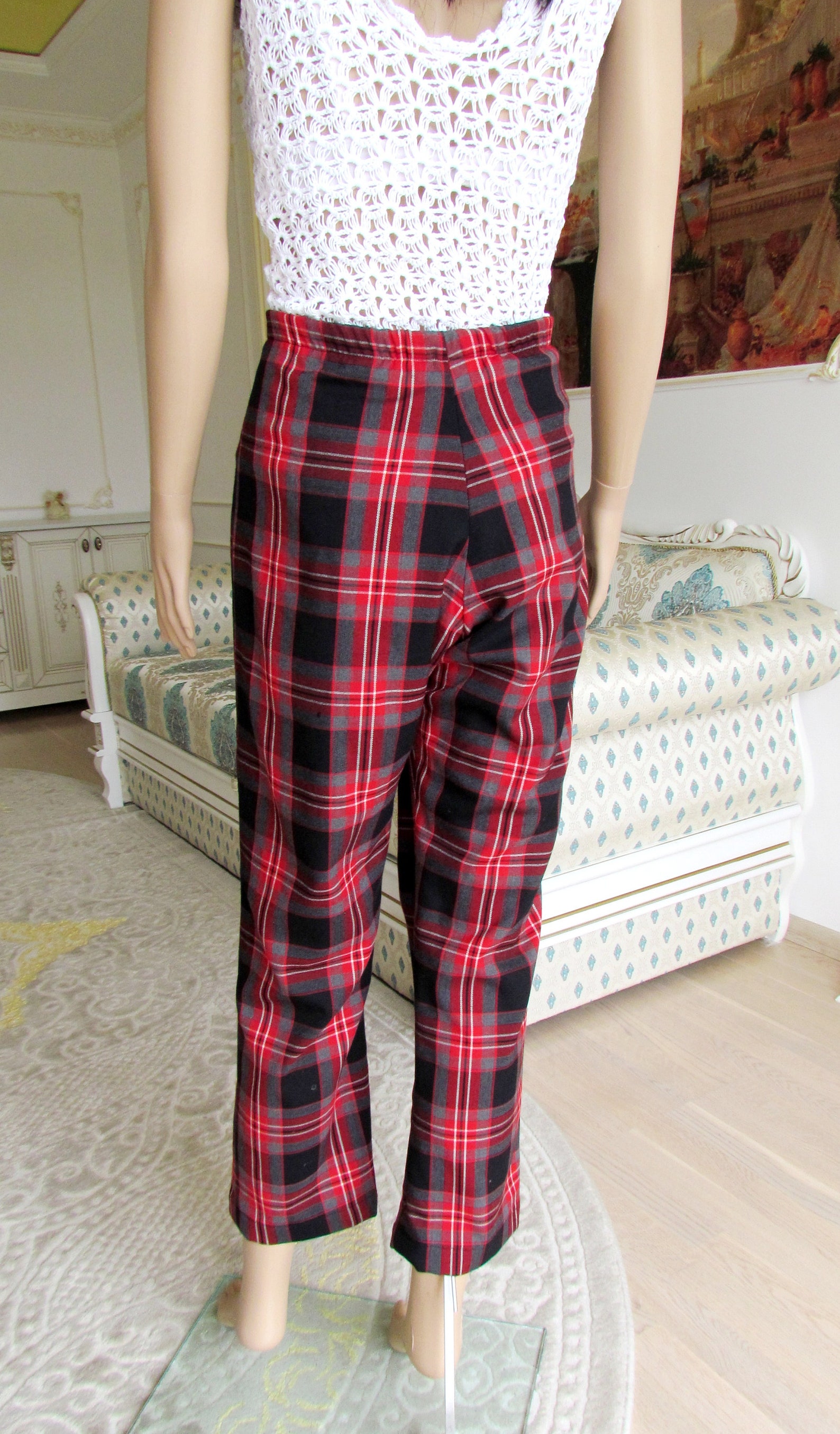 Womens Plaid Pants RED Plaid Pants Retro Pants Womens Pants - Etsy