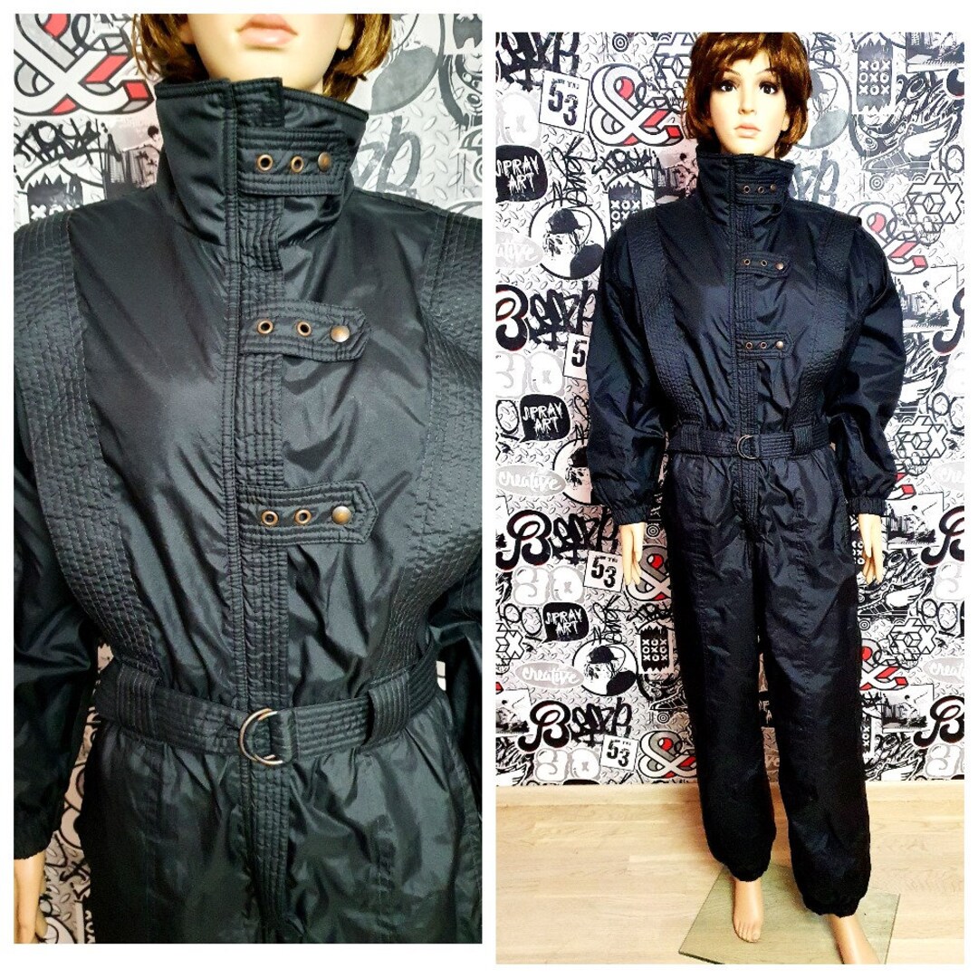 Ski Clothing Vintage Ski Suit Womens Ski Suit S/M Black Ski Suit ...