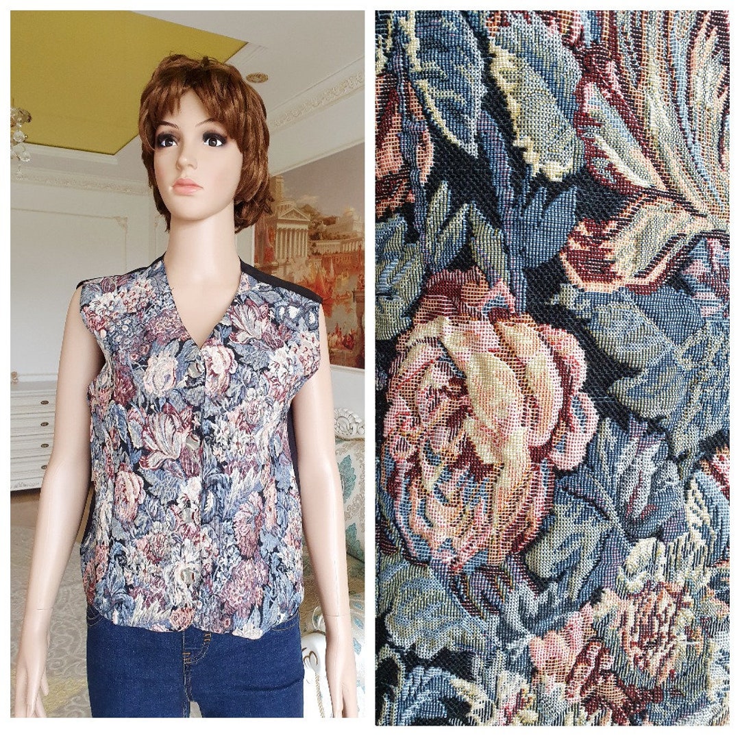 Tapestry Vest M Retro Vest Boho Vest Patterned Top Womens Vest Vintage ...