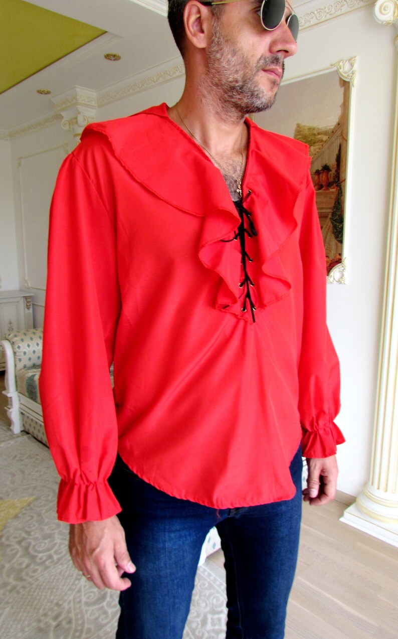 Mens Ruffle shirts Pirate Shirt Costume Shirts red Ruffle | Etsy