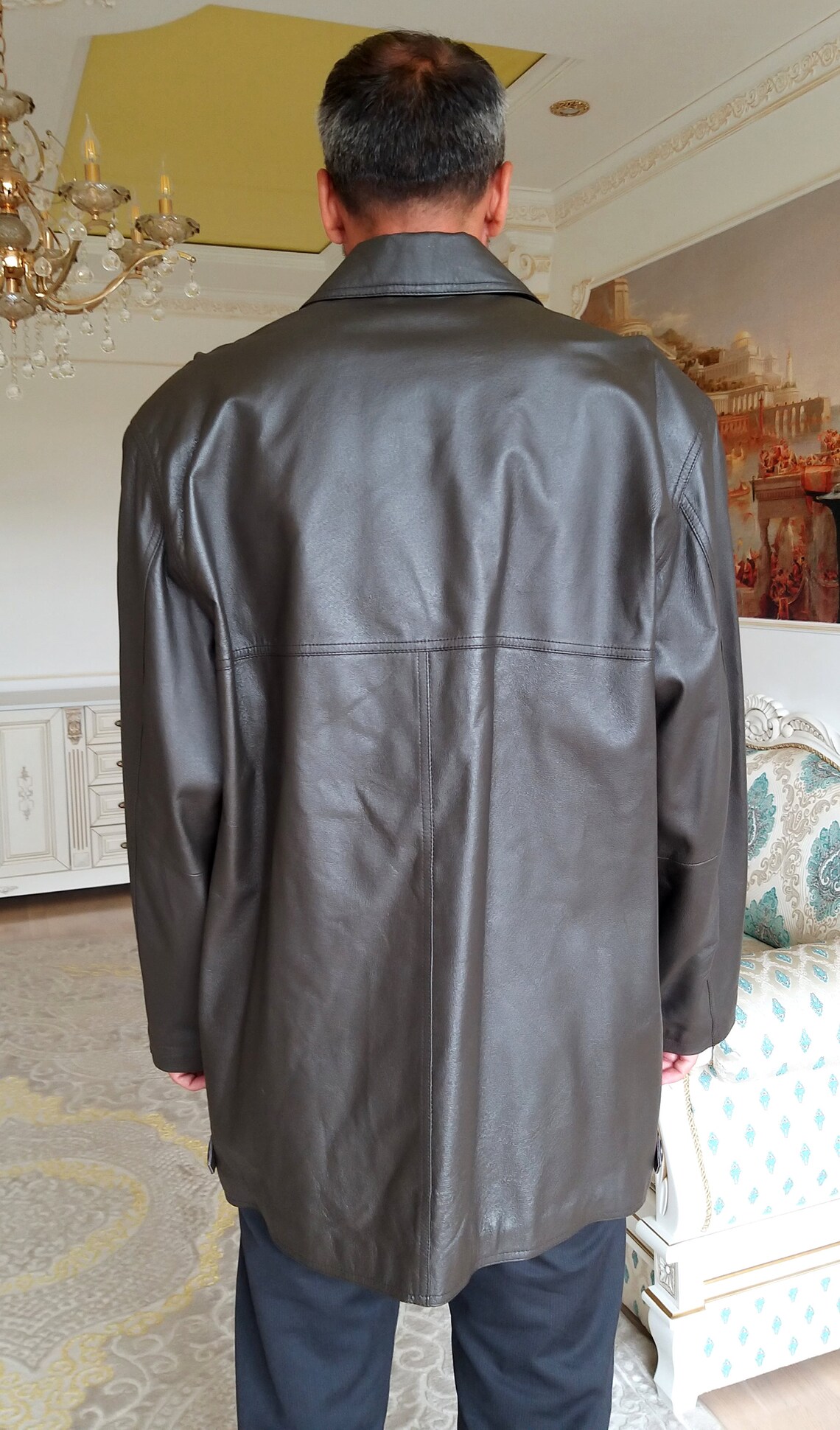 Mens Leather Coat vintage mens Leather Clothing mens Trench | Etsy