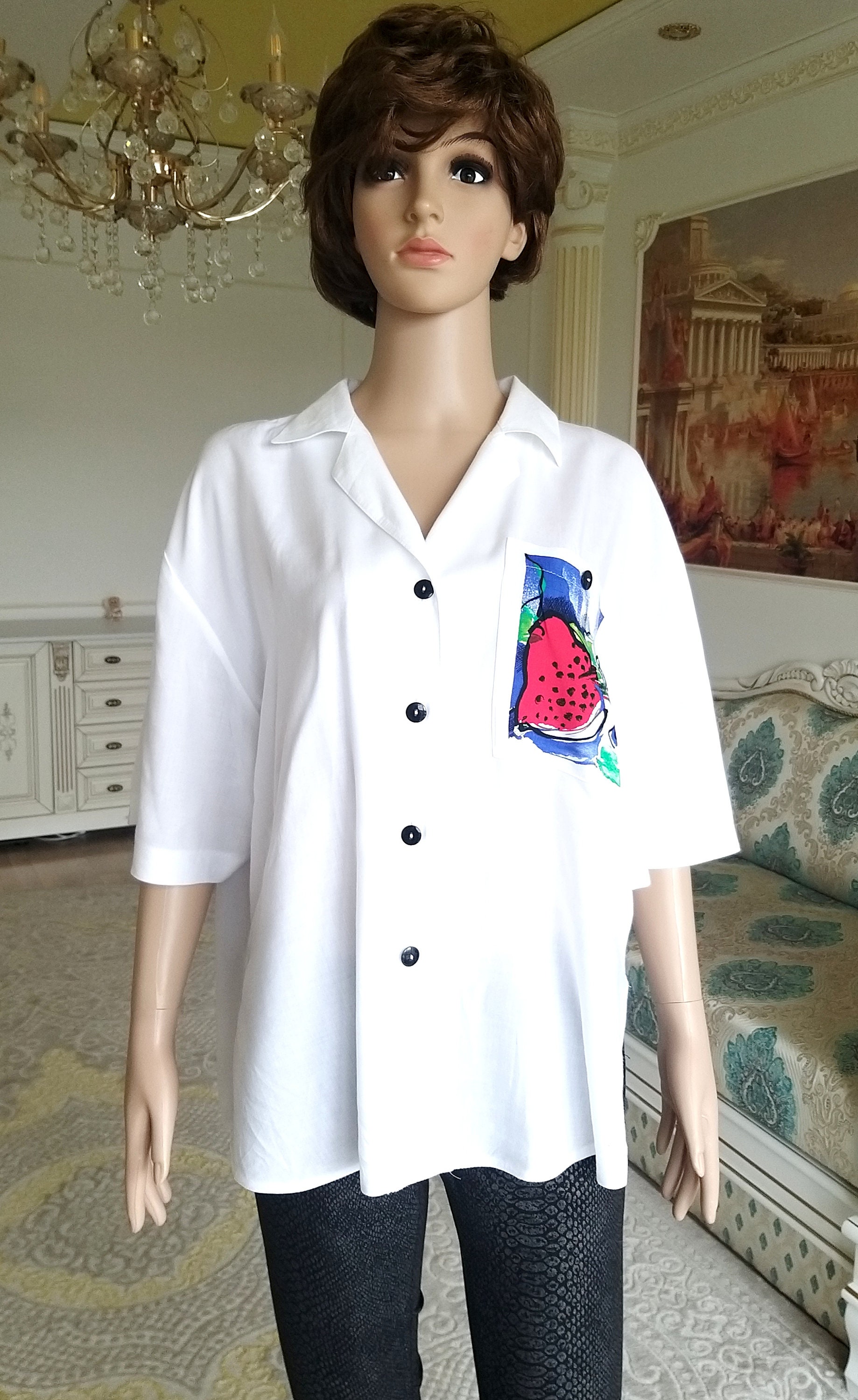 STRAWBERRY print Clothing STRAWBERRY blouse WHITE blouse | Etsy