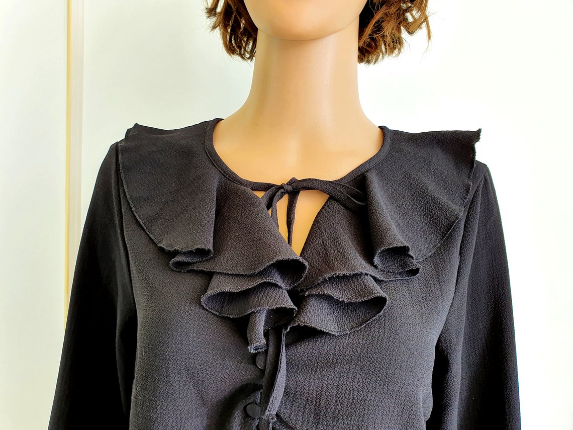 Black Ruffle Blouse Black Blouse Black Victorian Blouse S - Etsy