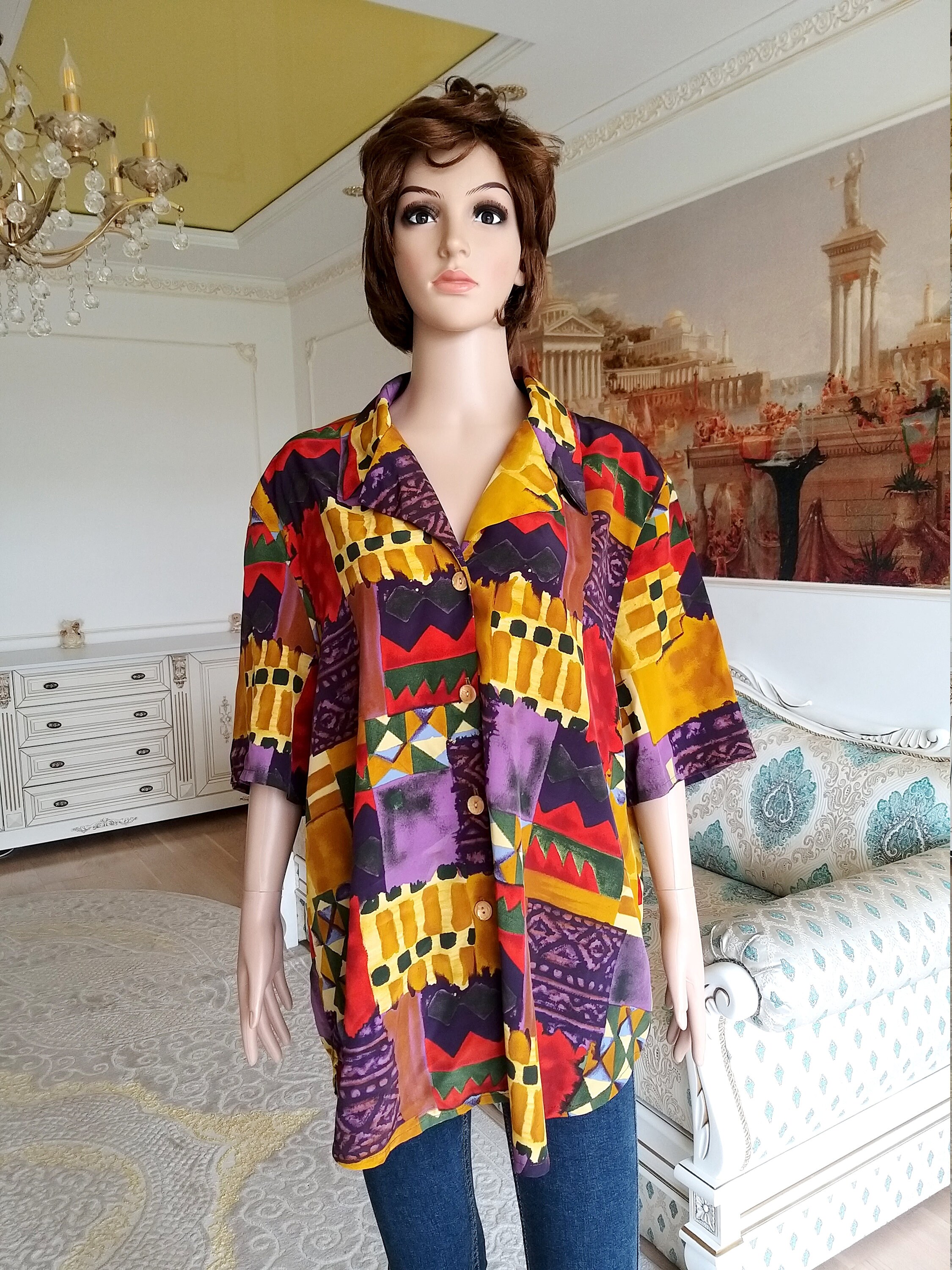 Womens Abstract Blouse 80s Clothing 80s Blouse Abstract Shirt - Etsy