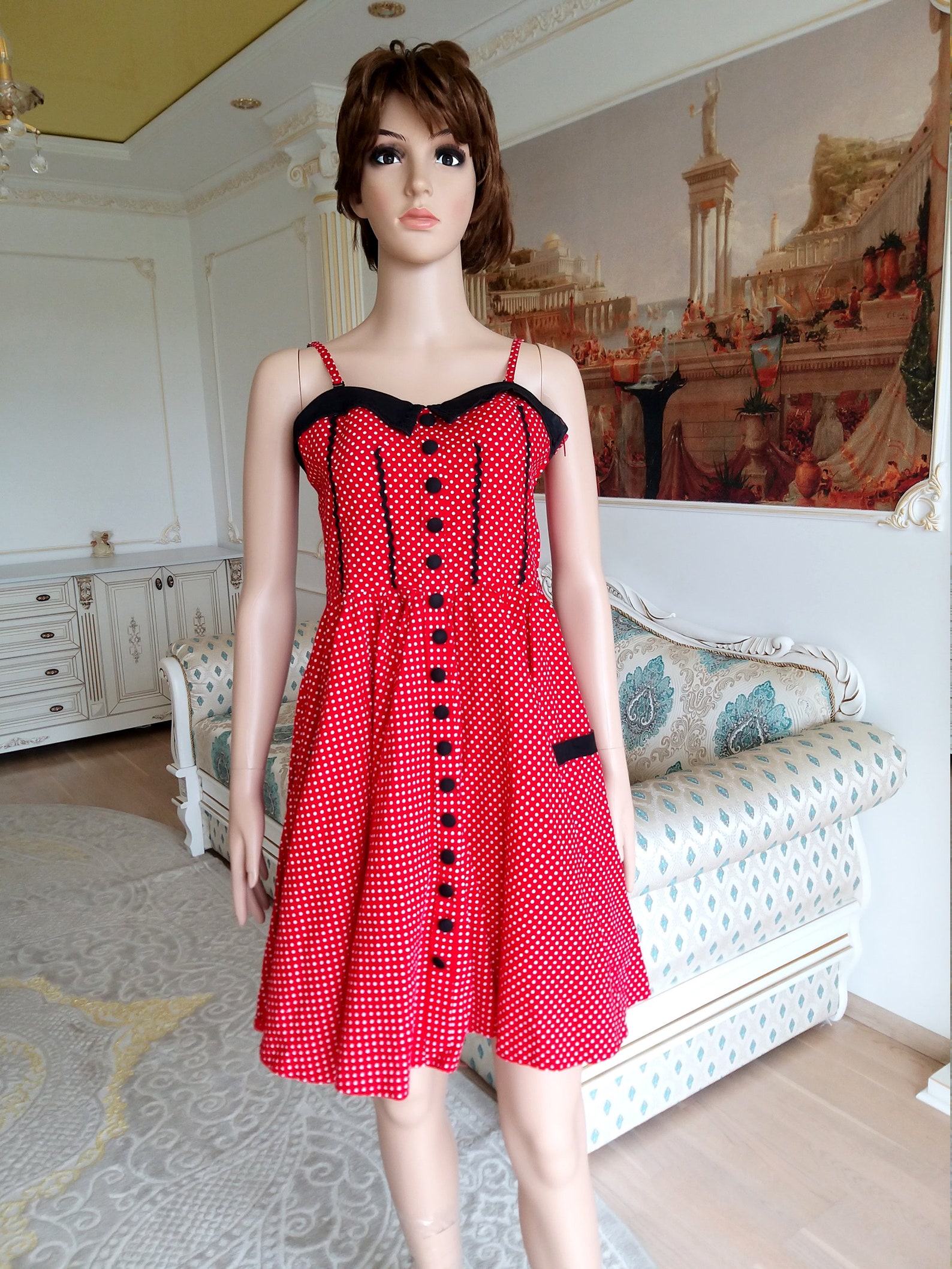 Full Dress Pin up Dress Rockabilly Dress Red Polka Dot Dress Retro ...