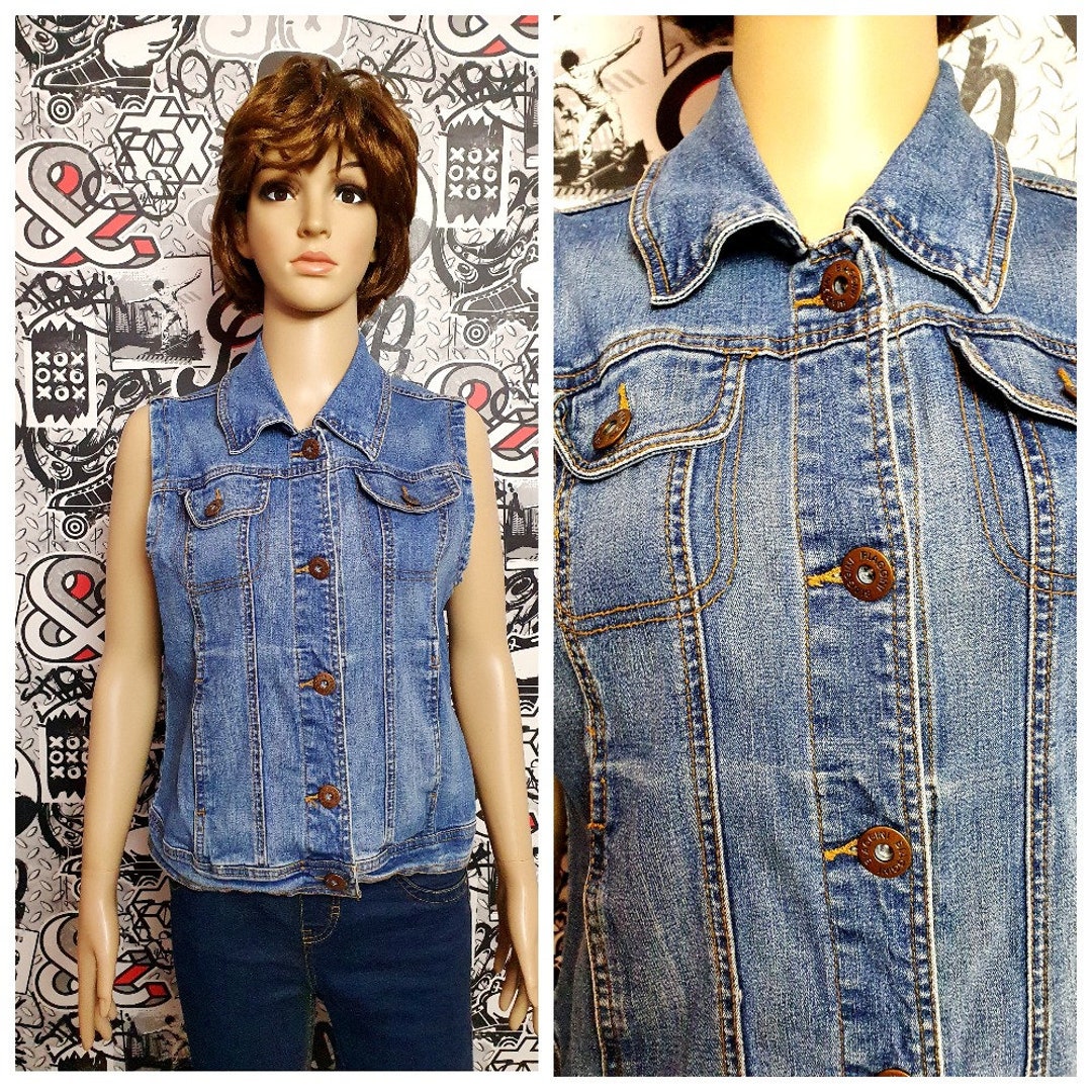 Womens Denim Vest Vintage BLUE Denim Top BLUE Jeans Top Jeans Vest L ...