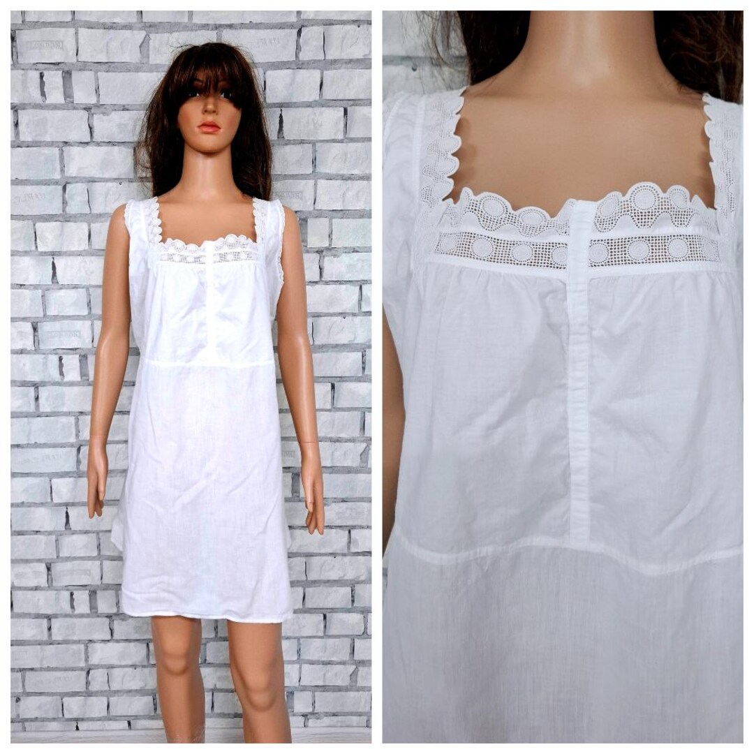 White Retro Slip Dress 80s Retro Nightshirt L Cotton Nightshirt Shift ...