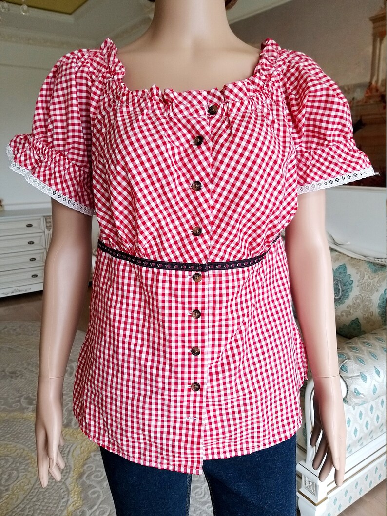 Red Gingham Shirt Gingham Dirndl Blouse Gingham Blouse Dirndl Top ...