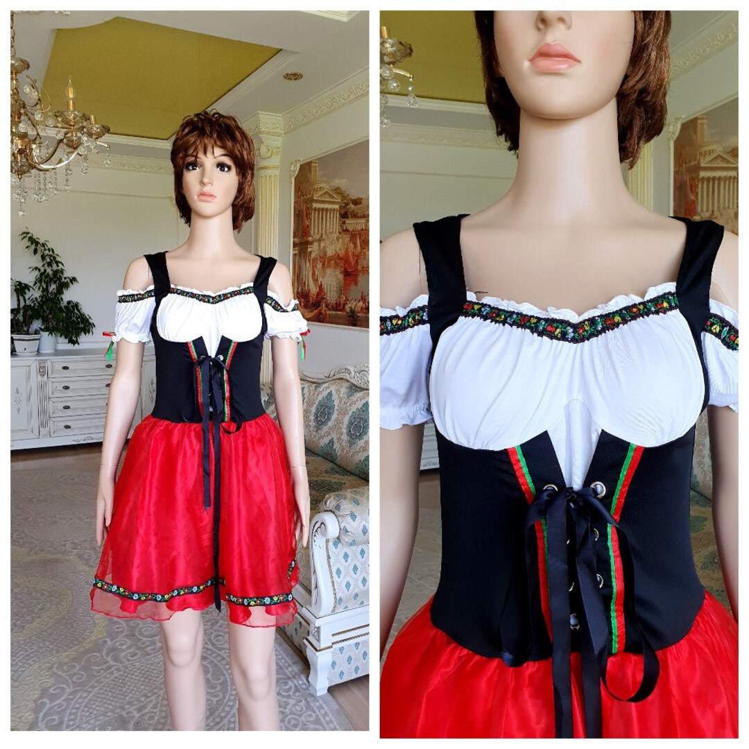 Red Black Dirndl Dress M/L Germany Dirndl Dress Oktoberfest Clothing ...