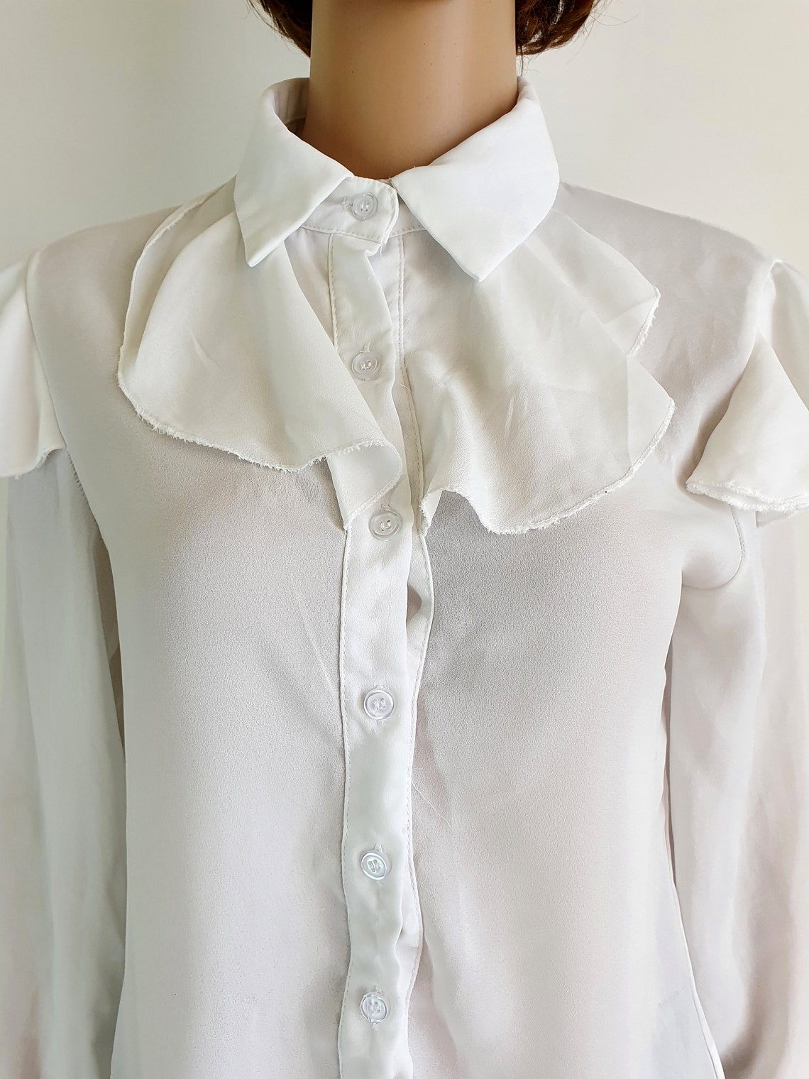 White Ruffle Shirt Boho Shirt Womens Shirt Ruffle Blouse White - Etsy