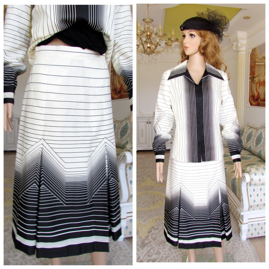 Womens Suit Vintage Mod Suit 70s Suit Ivory Striped Suit Ivory Black ...