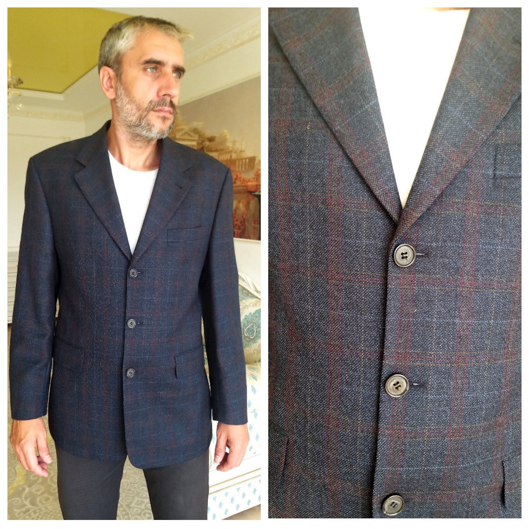 Mens Wool Blazer Mens Plaid Jackets Houndstooth Blazer Tweed Blazer ...