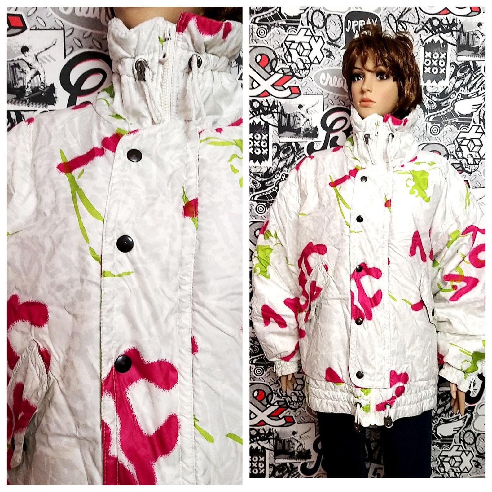 Winter Clothing Pink White Ski Jacket Retro Ski Jacket Warm Jacket ...