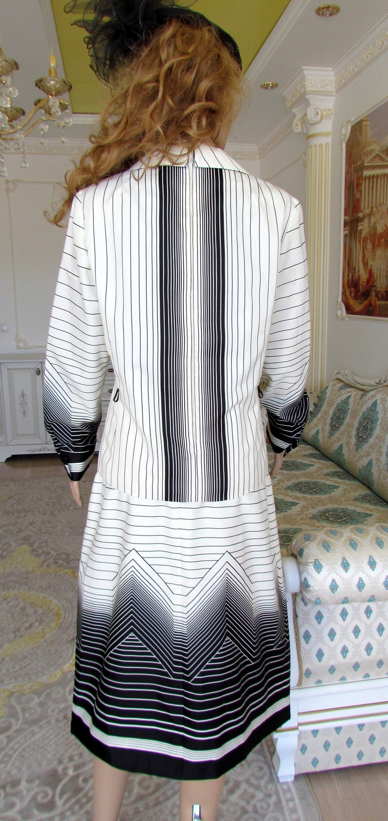 Womens Suit Vintage Mod Suit 70s Suit Ivory Striped Suit Ivory Black ...
