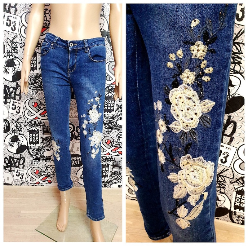 Embroidered Jeans - Etsy