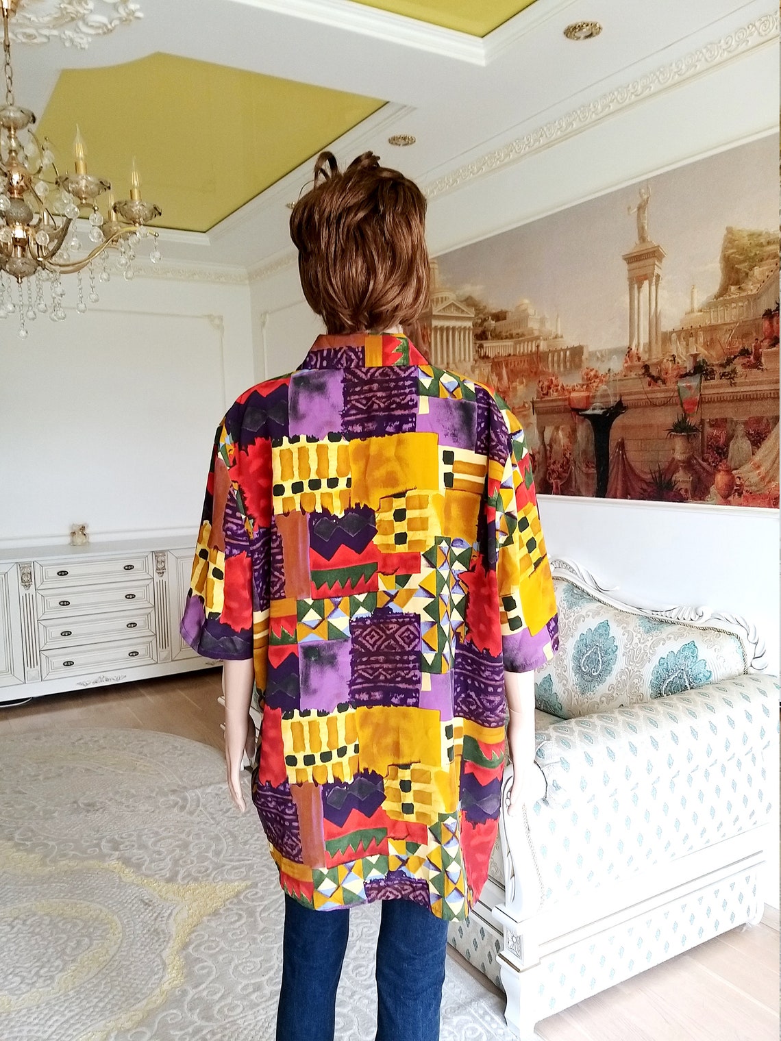 Womens Abstract Blouse 80s Clothing 80s Blouse Abstract Shirt | Etsy