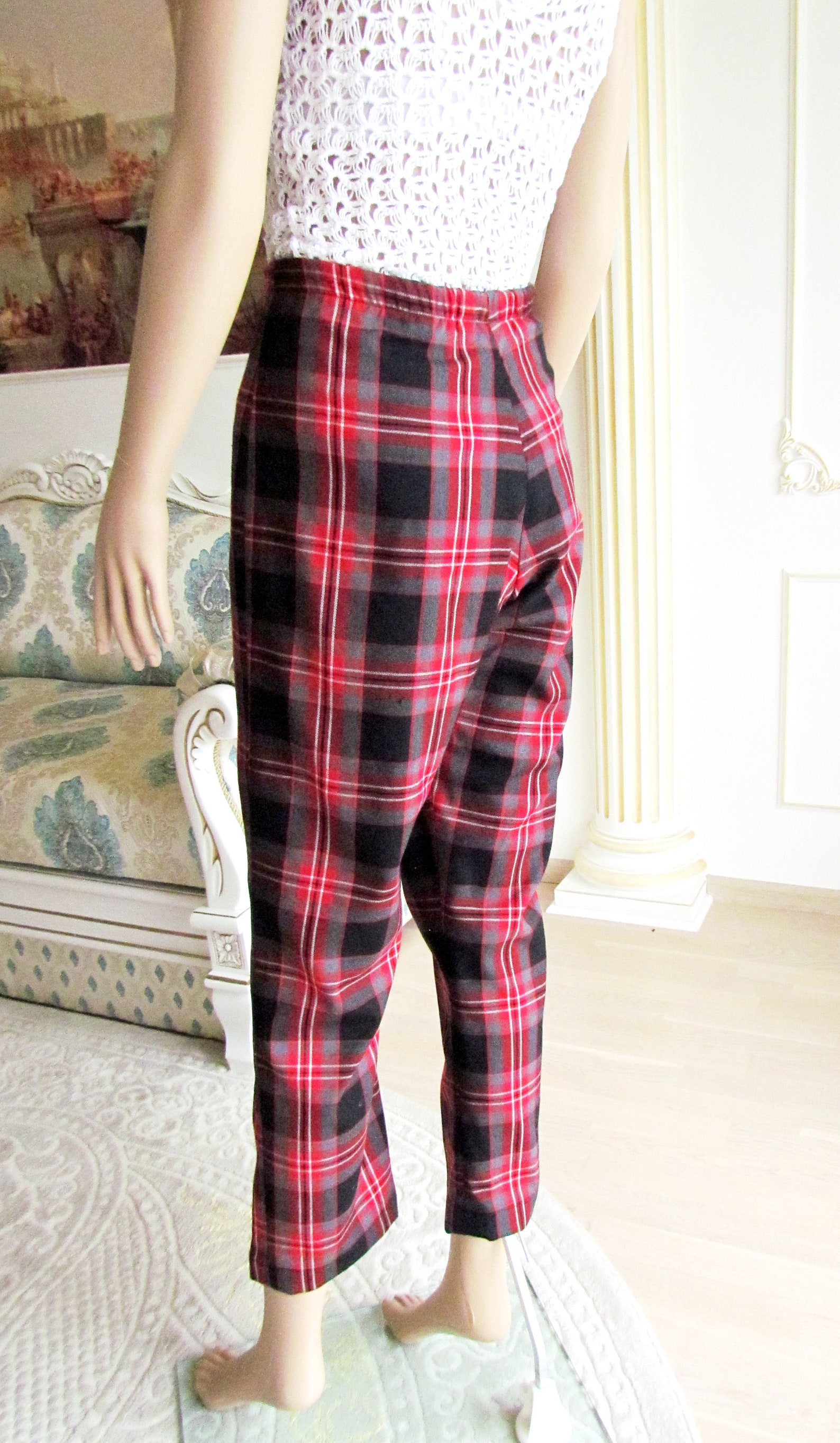 Womens Plaid Pants RED Plaid Pants Retro Pants Womens Pants - Etsy