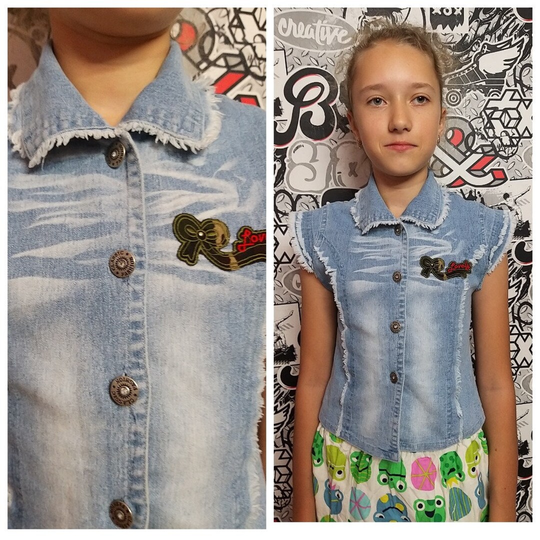 Girls Denim Vest Vintage Girls Top BLUE Jeans Top Jeans Vest Kids Vest ...