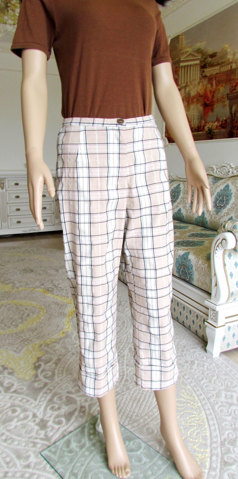 Chino Capri Pants Womens Plaid Pants Brown Plaid Pants Retro Pants ...