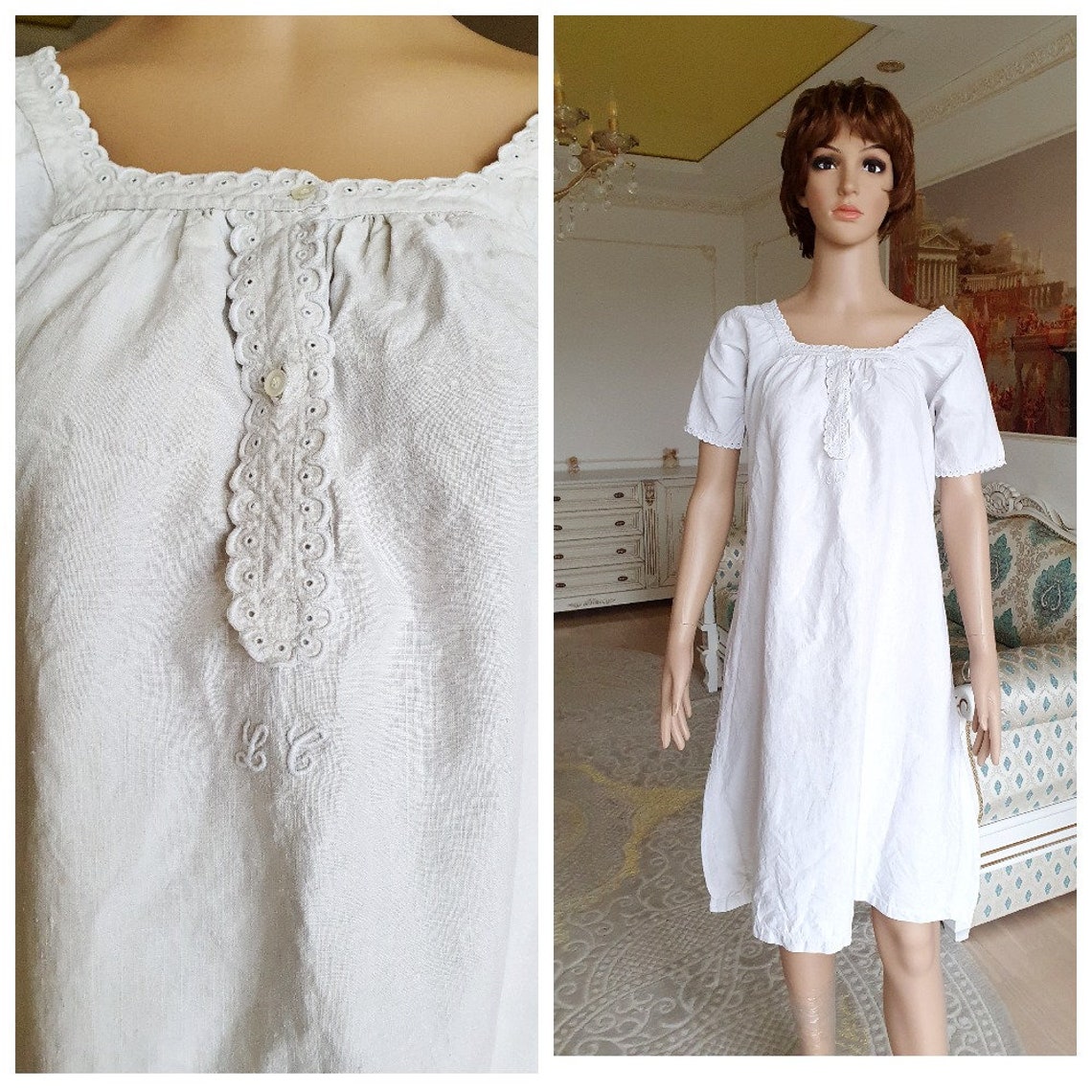 20s Antique Linen Dress Antique Dress Chemise Antique | Etsy