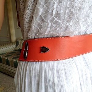 Coral Belt Wide Leather Belt L Womens Belt Corset Belt Genuine - Etsy