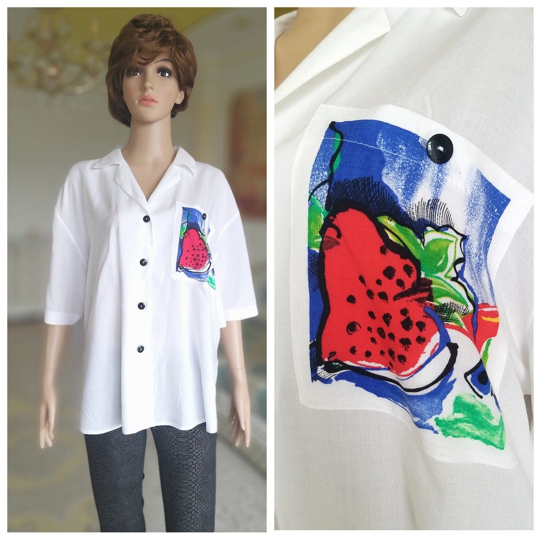 STRAWBERRY Print Clothing STRAWBERRY Blouse WHITE Blouse Womens Blouse ...