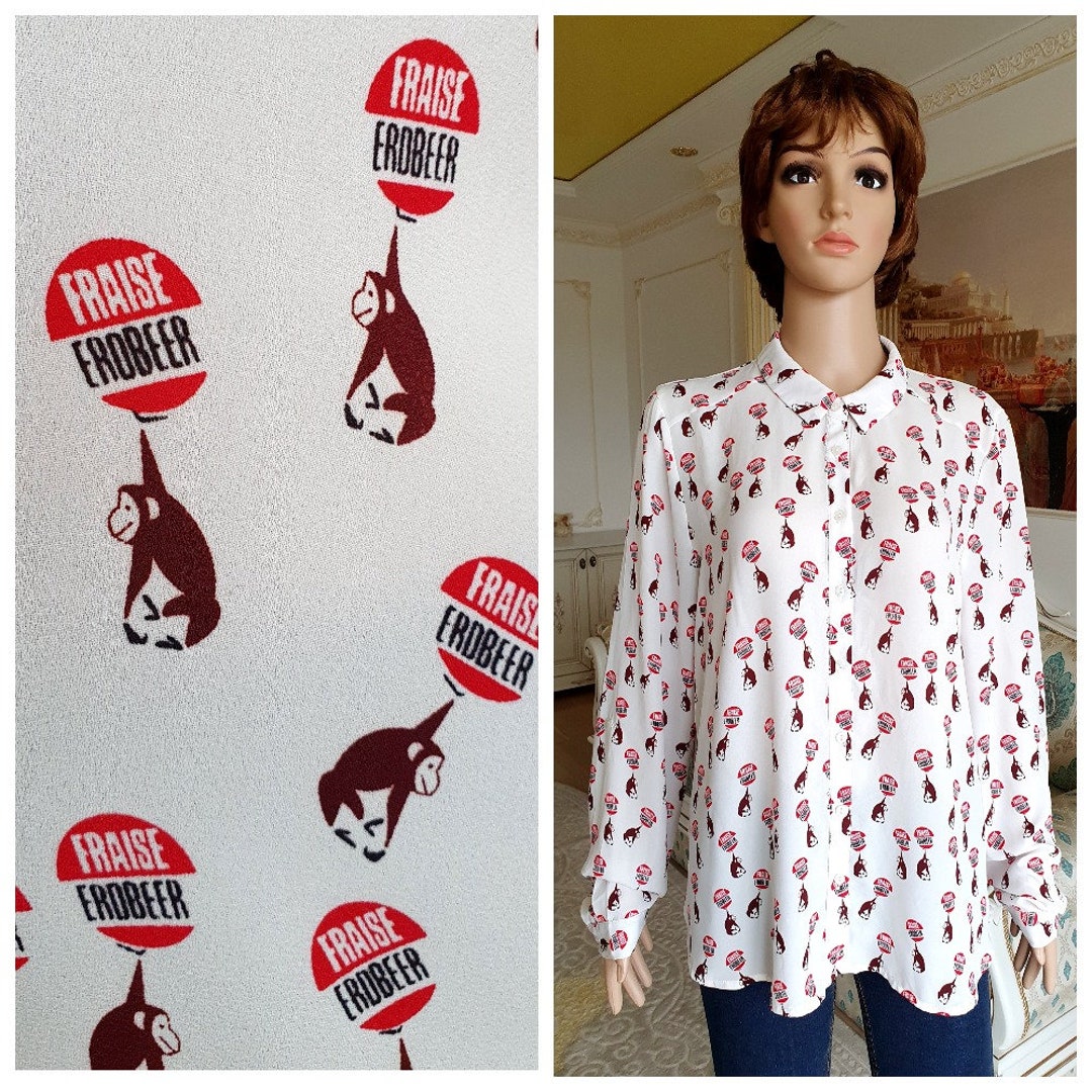 Womens Shirt XL Monkey Shirt Monkey Print Blouse Womens Blouse Long ...