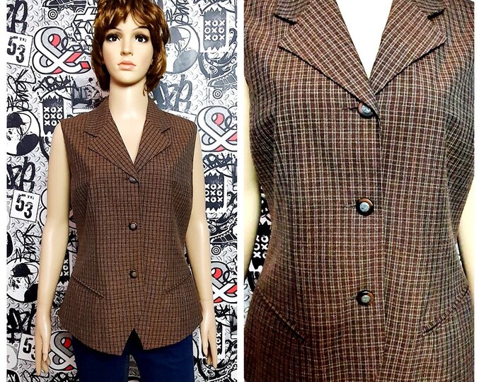 Vintage Checkered Vest, Blue and Green Checkered Vest, Plaid Vest ...