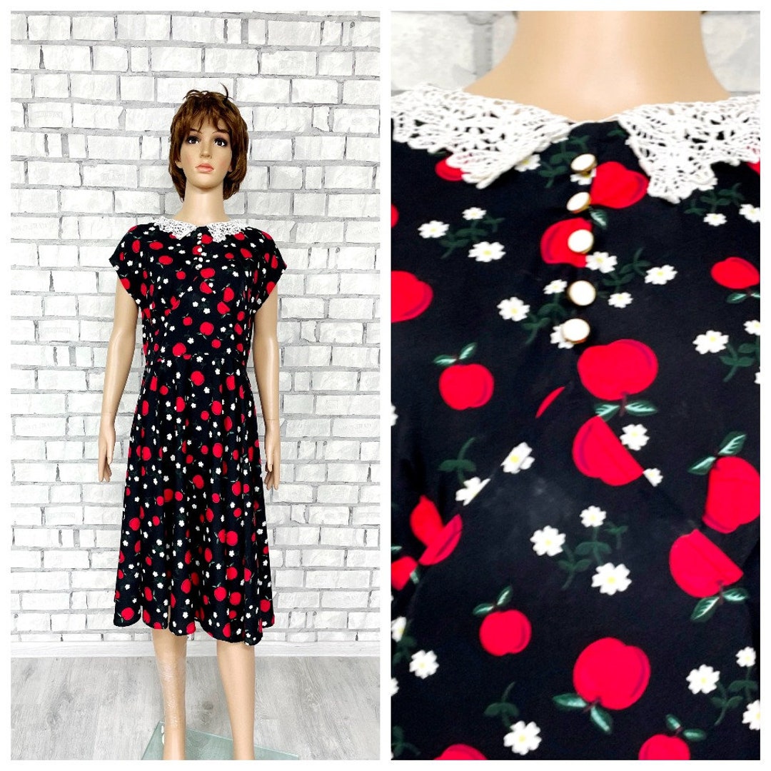 Womens Dress XL Collared Dress Rockabilly Dress Apple Print Clothing ...