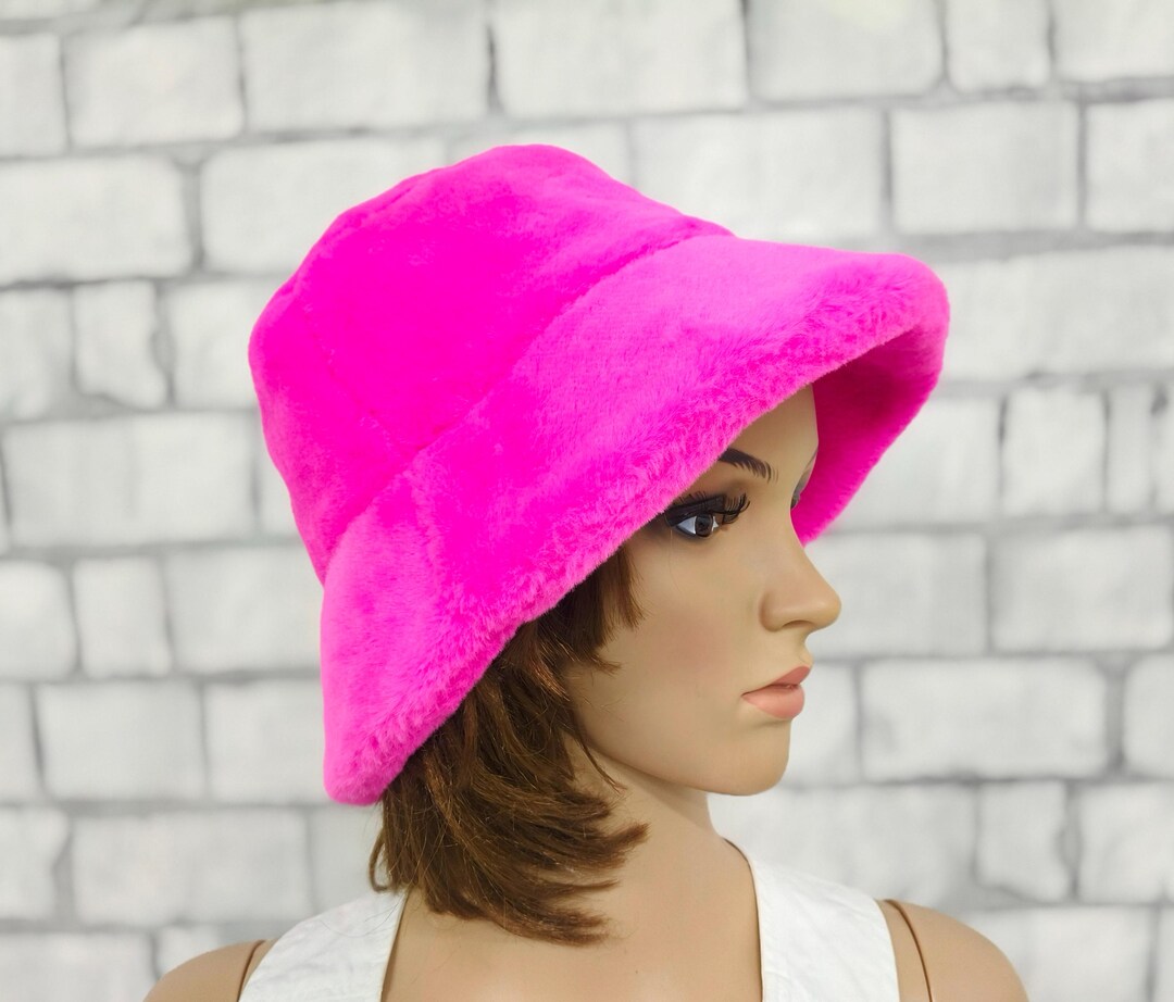 Pink Faux Fur Hat M Retro Hat Bucket Hat Women Accessories Women Hat ...