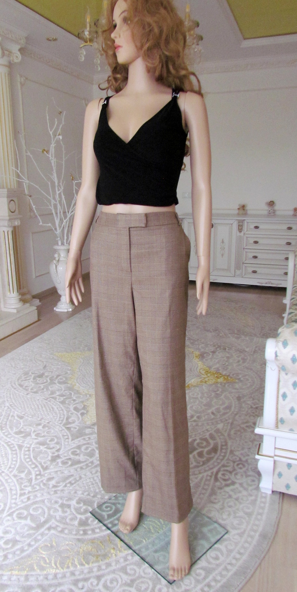 Boho Pants Chino Pants 80s Brown Plaid Pants Suit Pants Retro Pants ...