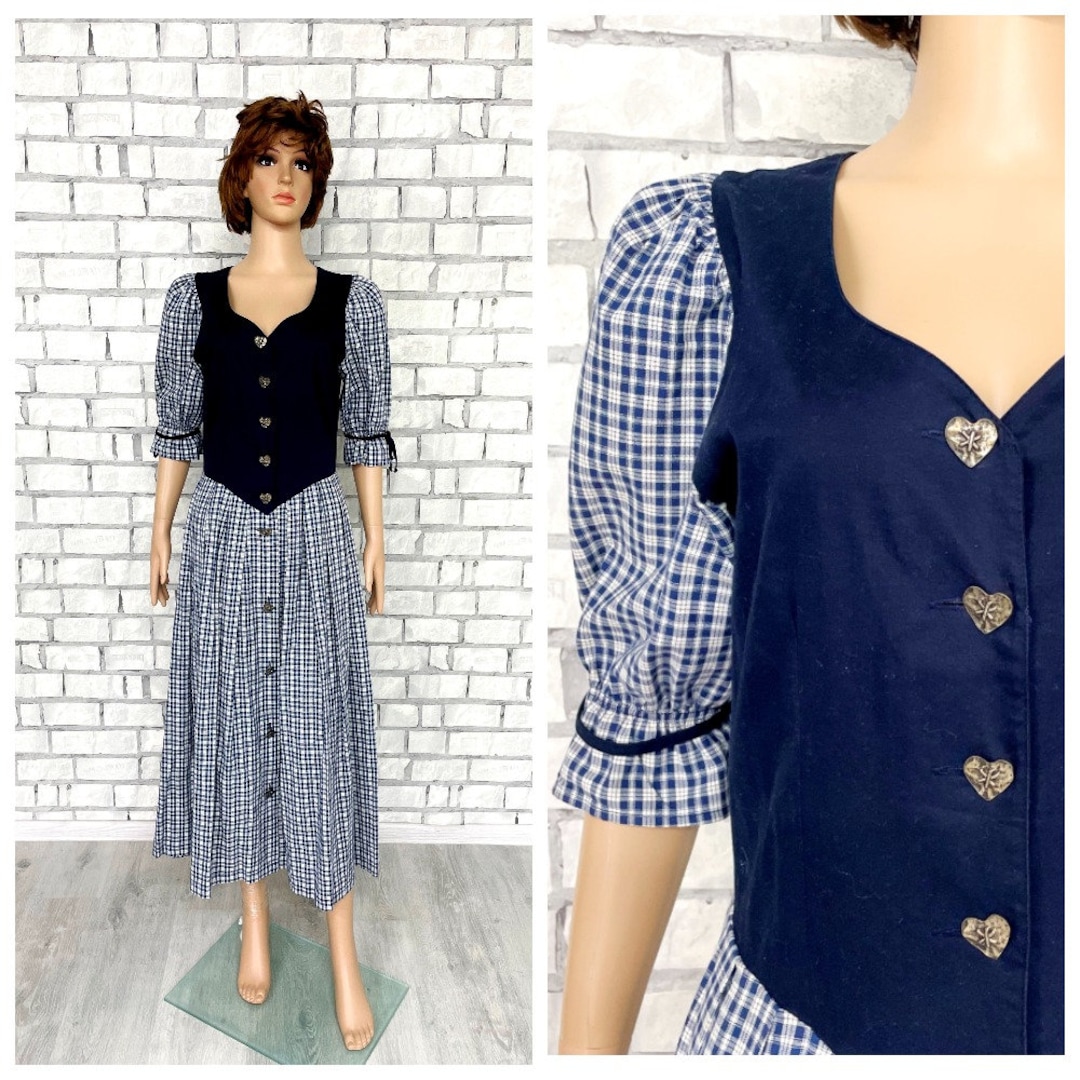 Long Navy Blue Dirndl Dress S Oktoberfest Clothing Trachten Bavarian ...