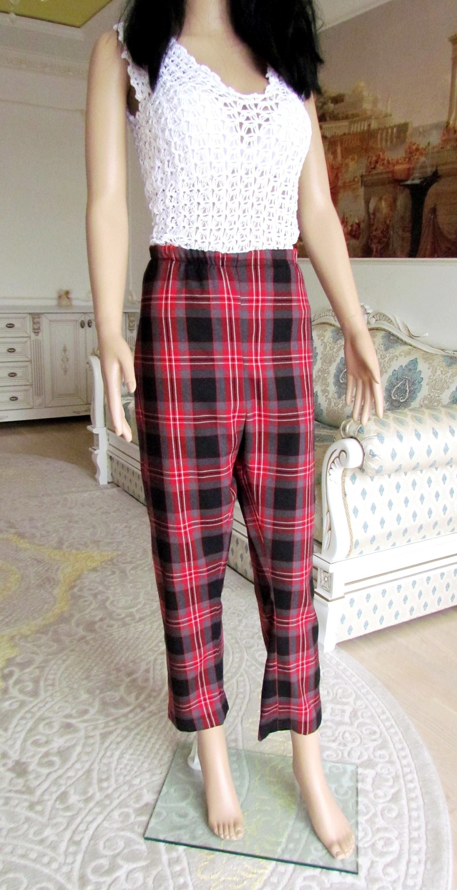 Womens Plaid Pants RED Plaid Pants Retro Pants Womens Pants - Etsy